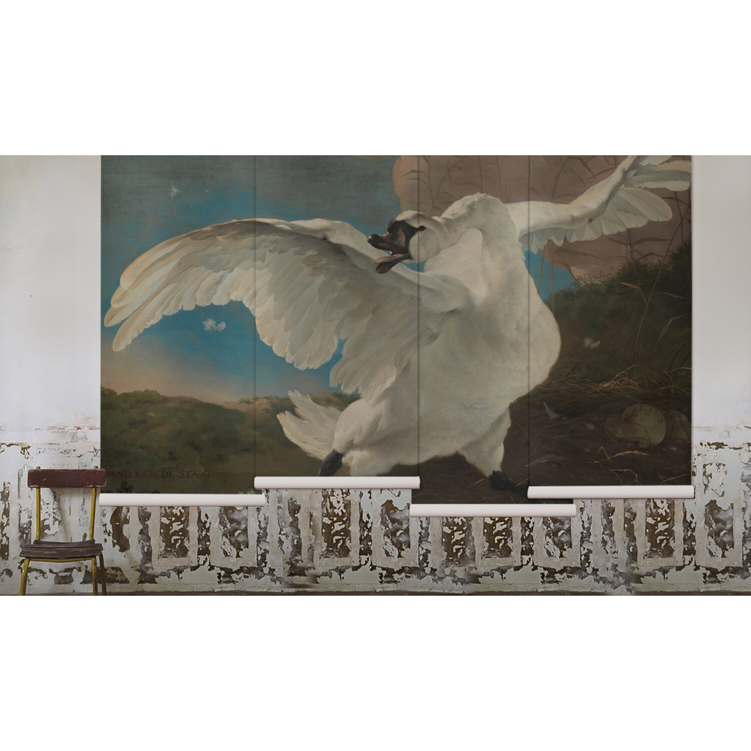 Non-woven wallpaper Pompous Swan Painting Home wall mural Art wall ...