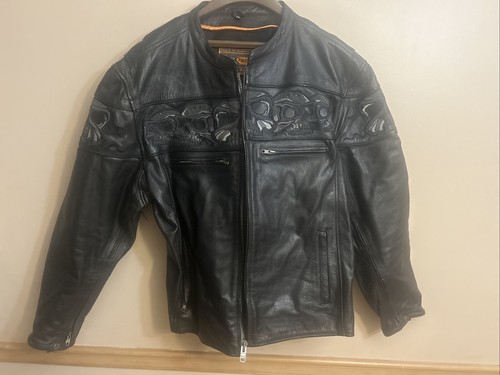 First Classics Skull & Bones Motorcycle Jacket Genuine Leather Mens 4xl ...