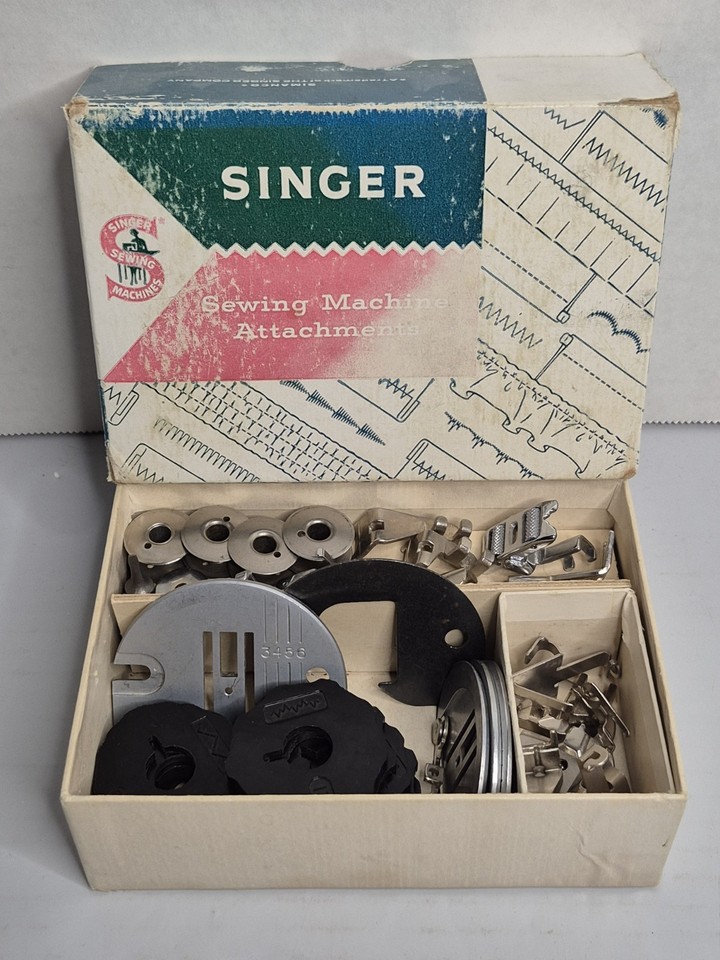 Vintage Singer 338 Sewing Machine Accessories Lot W/Box Attachments ...