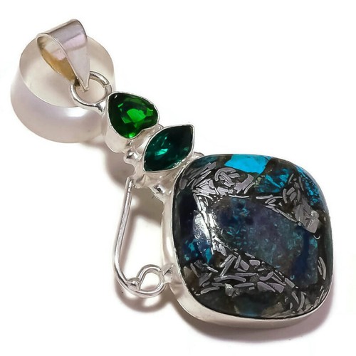 Iron Turquoise, Chrome Diopside,Apatite Gemstone Silver Overlay ...