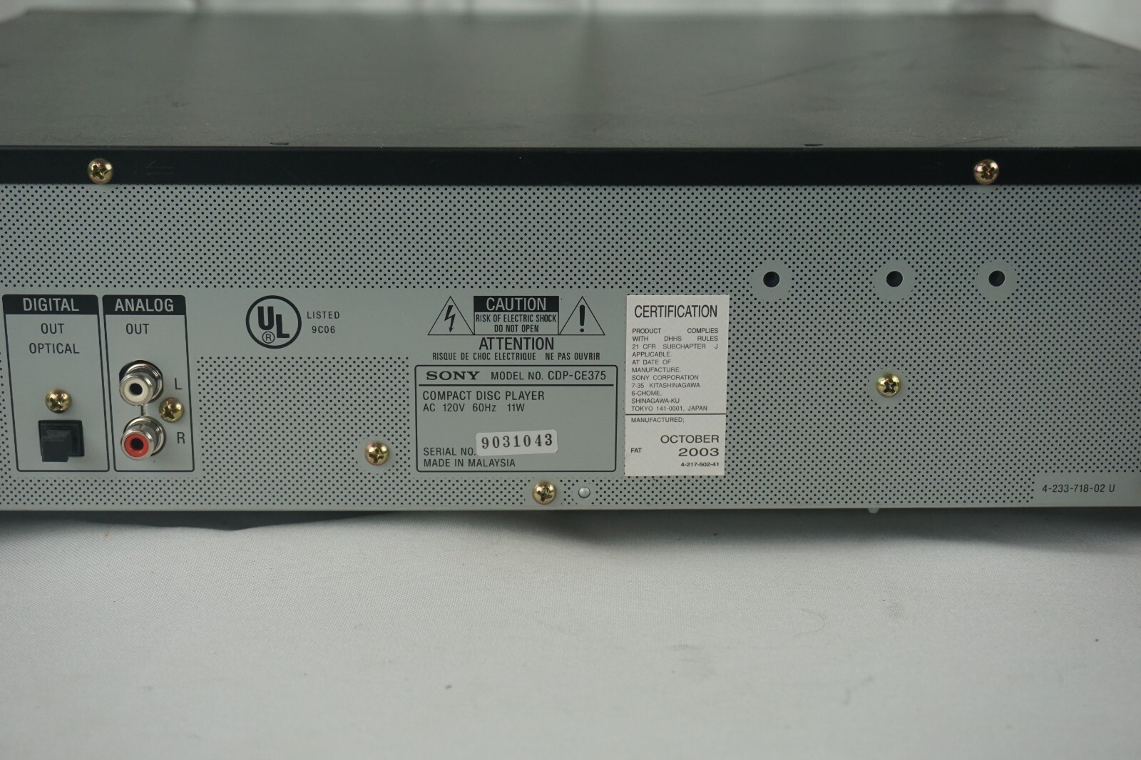 Sony CDP-CE375 Compact Disc 5 Disc CD Player Multi Changer Carousel ...