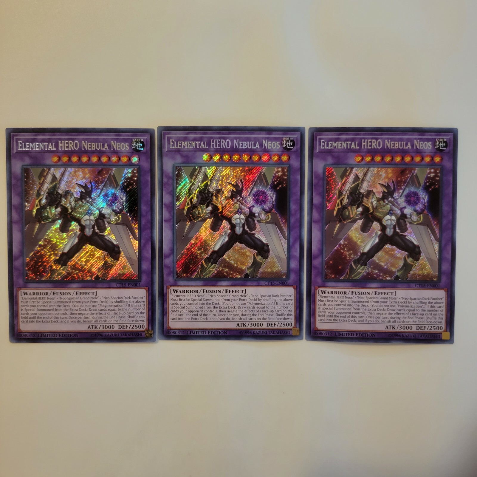 Yugioh Elemental HERO Nebula Neos x3 (CT15-EN001) Secret Rare Limited ...