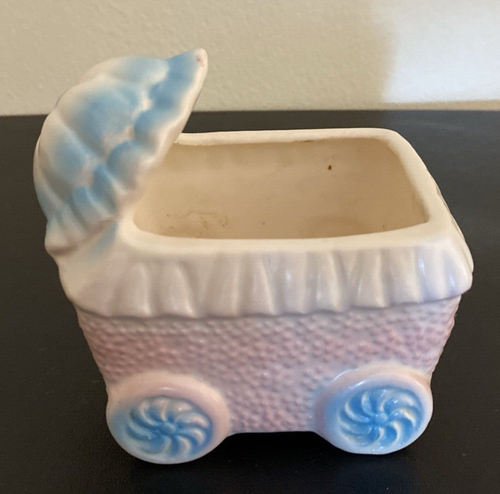 VINTAGE INARCO BABY PRAM CARRIAGE STROLLER PLANTER~CERAMIC~PINK & BLUE~E-3350 | eBay
