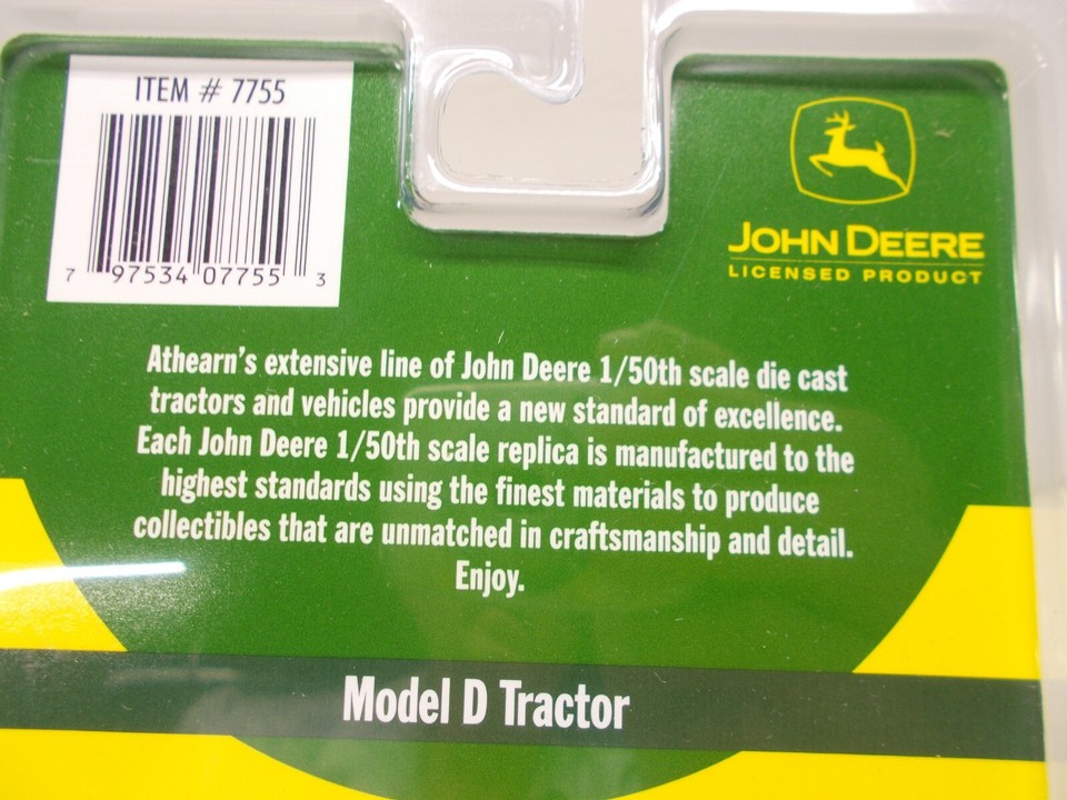 ATHEARN PRECISION DIECAST # 7755~ MODEL D JOHN DEERE TRACTOR ~ 1:50 ...