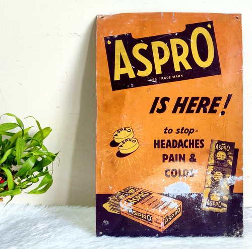 Vintage Aspro Reliever Medicine Advertising Metal Sign Board ...