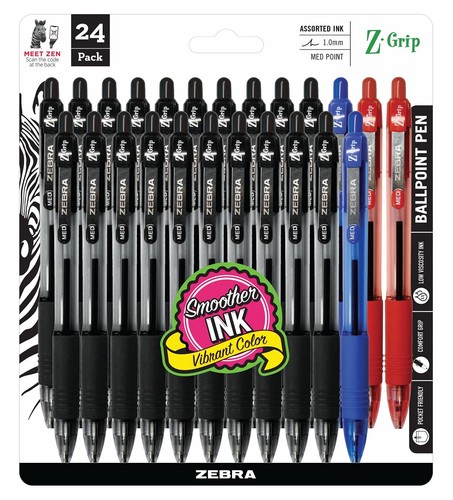 ‎Zebra Pen Ballpoint - Bulk Pack Of 24 Z-grip Retractable Medium Point ...