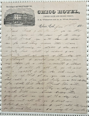 1880 Chico Hotel Illustrated Letterhead Chico Butte California Letter ...