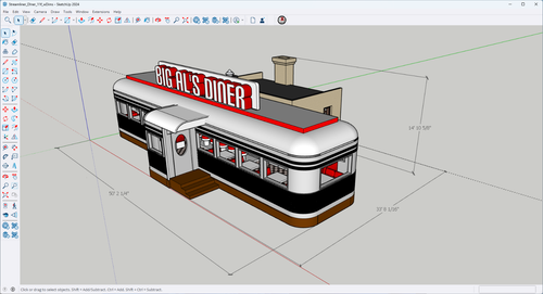 N-Scale 1950's Stainless Steel Style Diner - Red & White banquettes ...