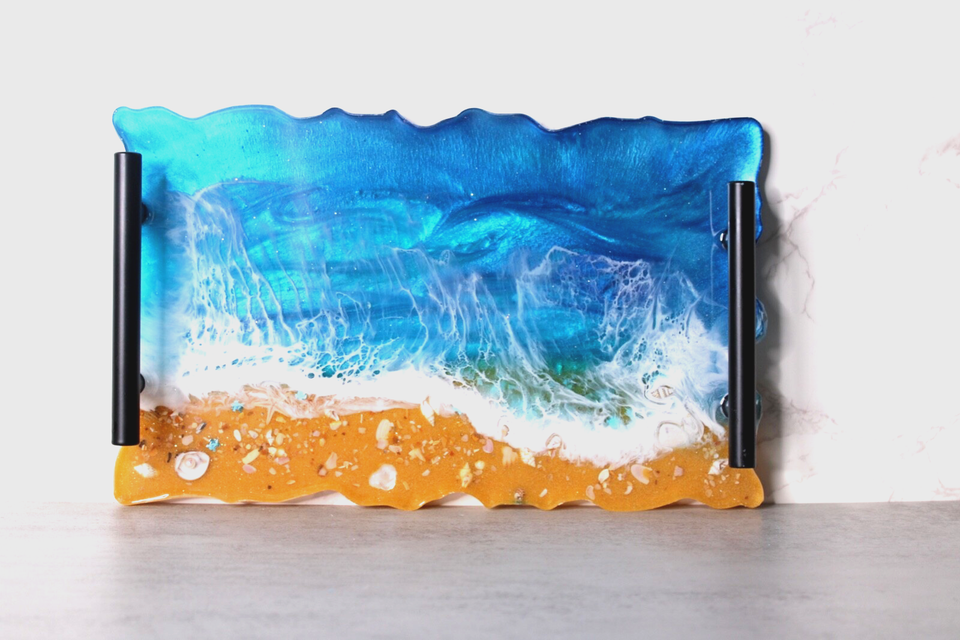 11"x7" Beach Themed Resin Tray, Coastal Resin Art, Ocean Wave Hndmde ...