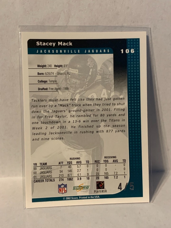 2002 Score "National 2002) embossed #'d/5 - STACEY MACK | eBay