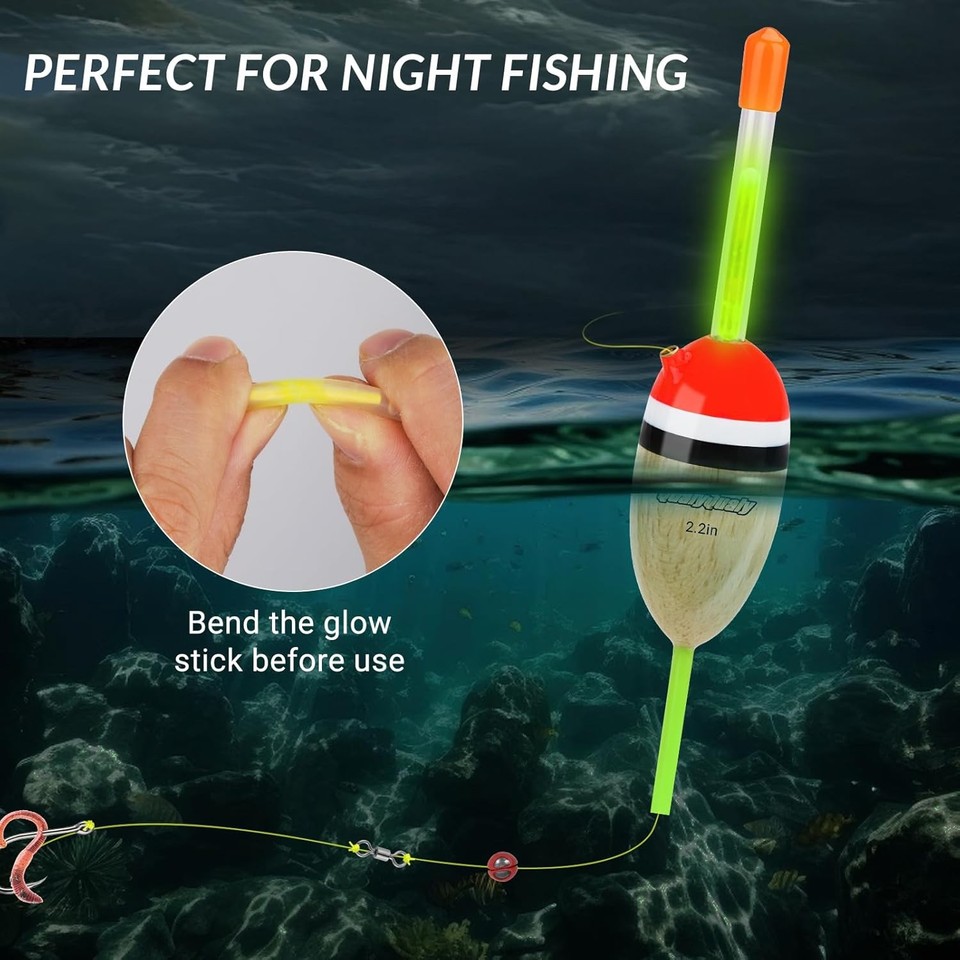5PCS Lighted Fishing Slip Bobbers Wood Fishing Floats and Bobbers for ...