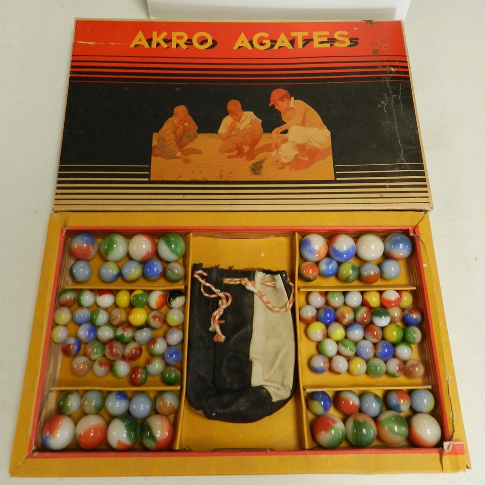 #20150m Large Original Vintage Akro Agate Box No 300 With Marbles | eBay