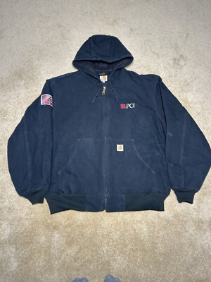 Carhart Duck Canvas Hooded Jacket Workwear Sportex Embroidered XL USA ...