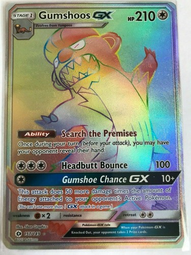 Gumshoos GX 157/149 SECRET HYPER FULL ART RARE Pokemon Sun & Moon NM ...