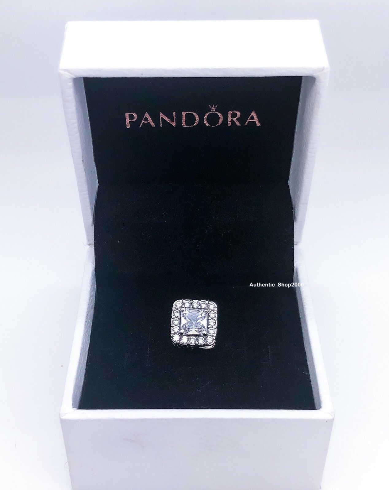 NEW PANDORA 925 SS Sparkling Cubic Zirconia Square Halo Charm Pendant ...