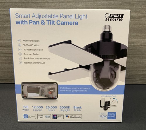 Feit Electric Smart Adjustable Panel w/ Pan & Tilt Camera Dimmable LED ...