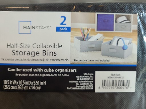 Storage Bin, Mainstays Half Size Collapsible Storage Bins 2 pack Black ...