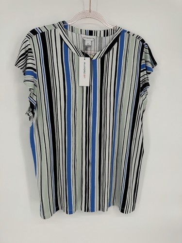 Liz Claiborne Blue Green Rayon Striped Short Sleeve Blouse Women's Sz XL Org $37 | eBay