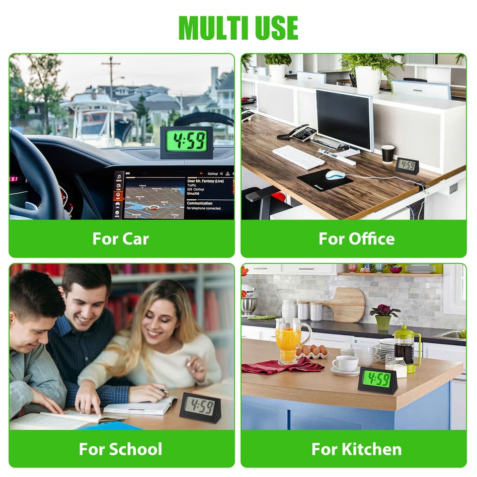 2PCS Car Dashboard Digital Clock - Small LCD Clocks Vehicle Adhesive ...