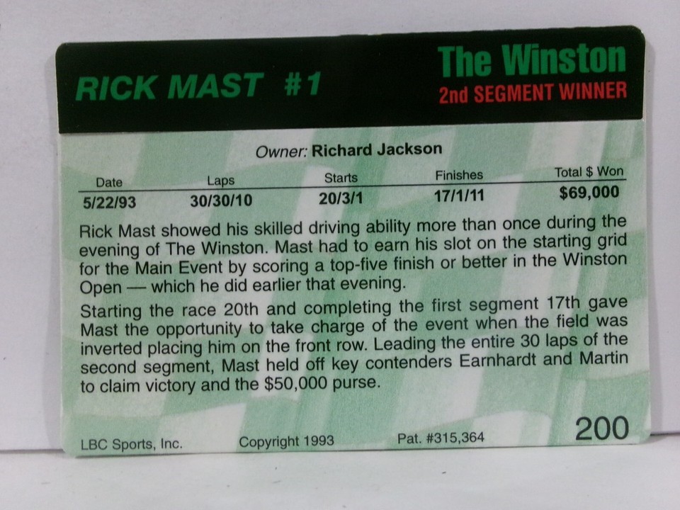 1993 Action Packed Winner Rick Mast #200 | eBay