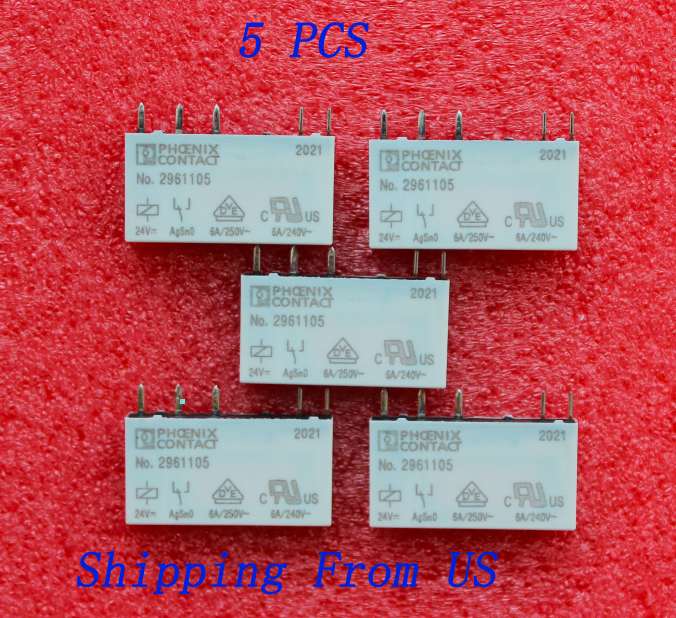 NO.2961105 Phoenix Contact Power Relay 5 Pins 6A 250VAC 24VDC(Pack of 5 ...