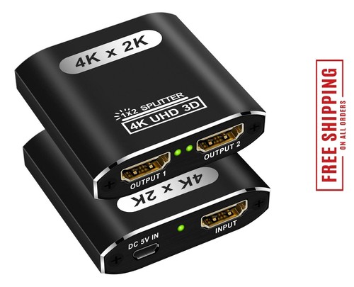 HDMI Splitter 1 In 2 Out - Aluminum 4K Signal V1.4 Powered HDCP Bypass ...
