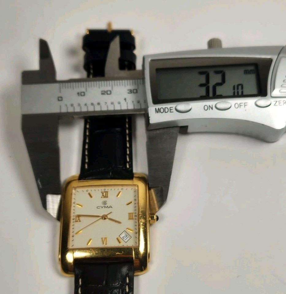 Cyma Men's 14k Solid Gold Rectangular Tank Watch & Date Display Superb ...