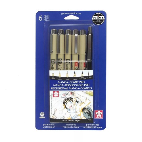 6pc Manga Comic Pro Drawing Set -Black Pigma Micron:Fine Point 0.5mm ...