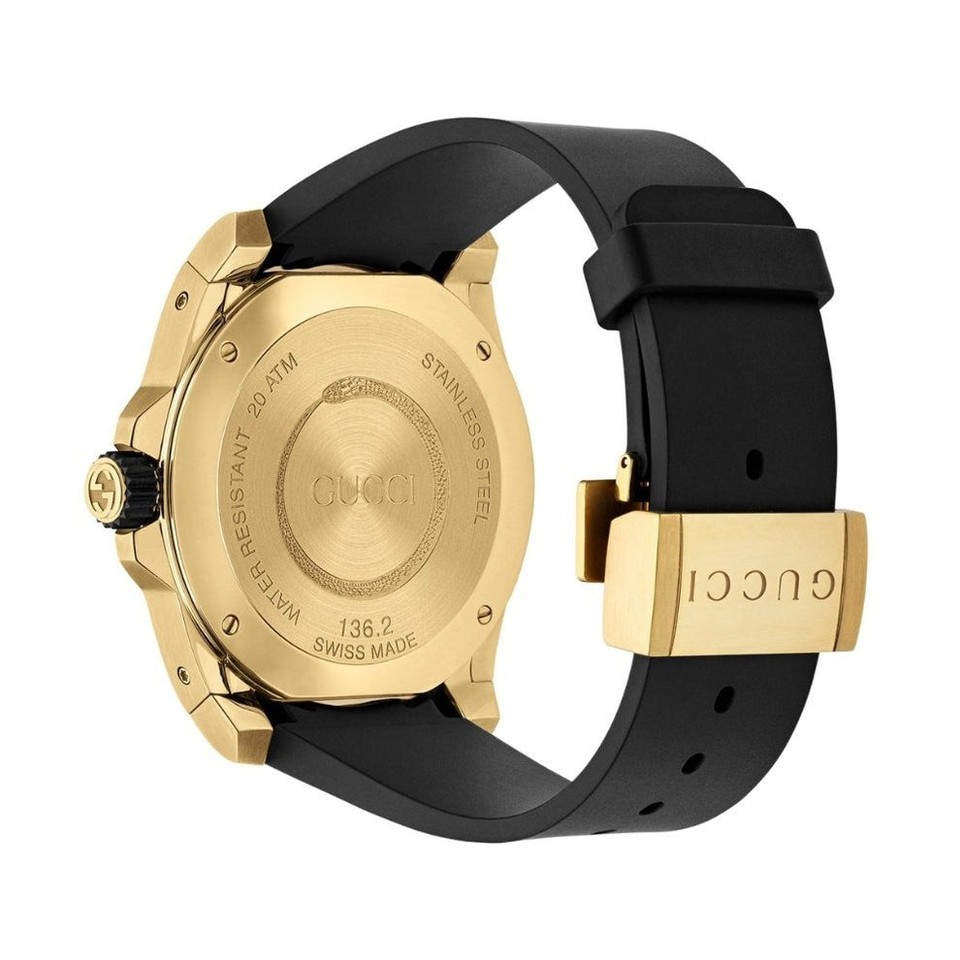 GUCCI Dive YA136219 45mm Gold King Snake Dial Men's Rubber Strap Watch ...