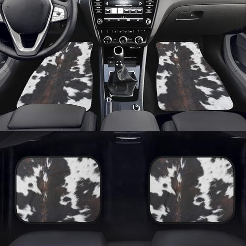 Cow Print Car Floor Mats Carpet Universal Abstract Cow Fur White Black ...