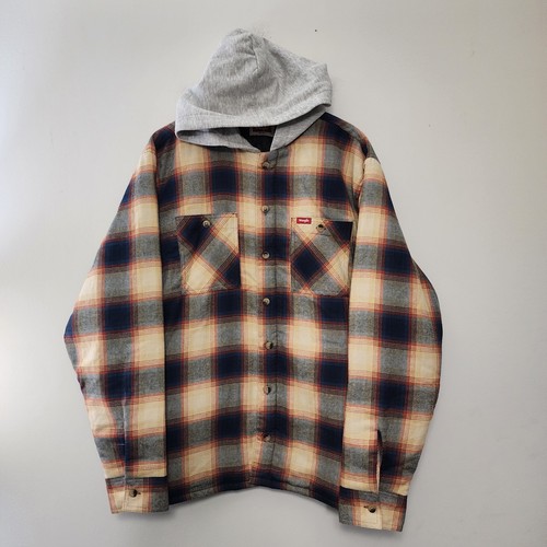 Wrangler Plaid Shirt Jacket Mens Large Quilted Lined Hooded Shacket ...