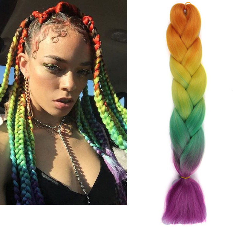 24" Handmade Jumbo Braiding Hair Extensions Plaited Box Braids Ombre ...