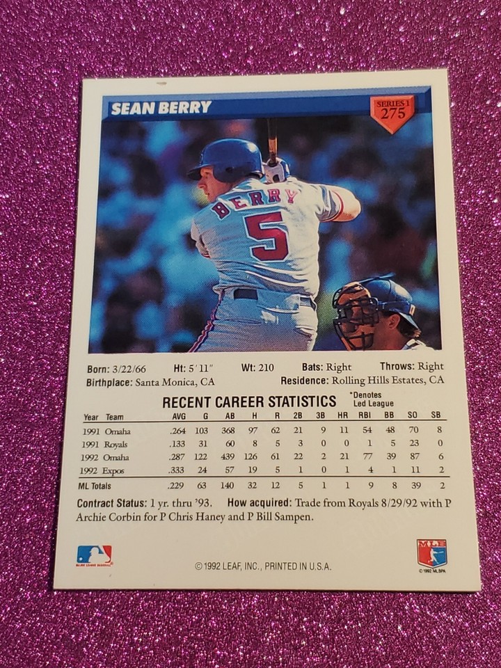 1993 Donruss Sean Berry Montreal Expos #275 Rated Rookie RC | eBay