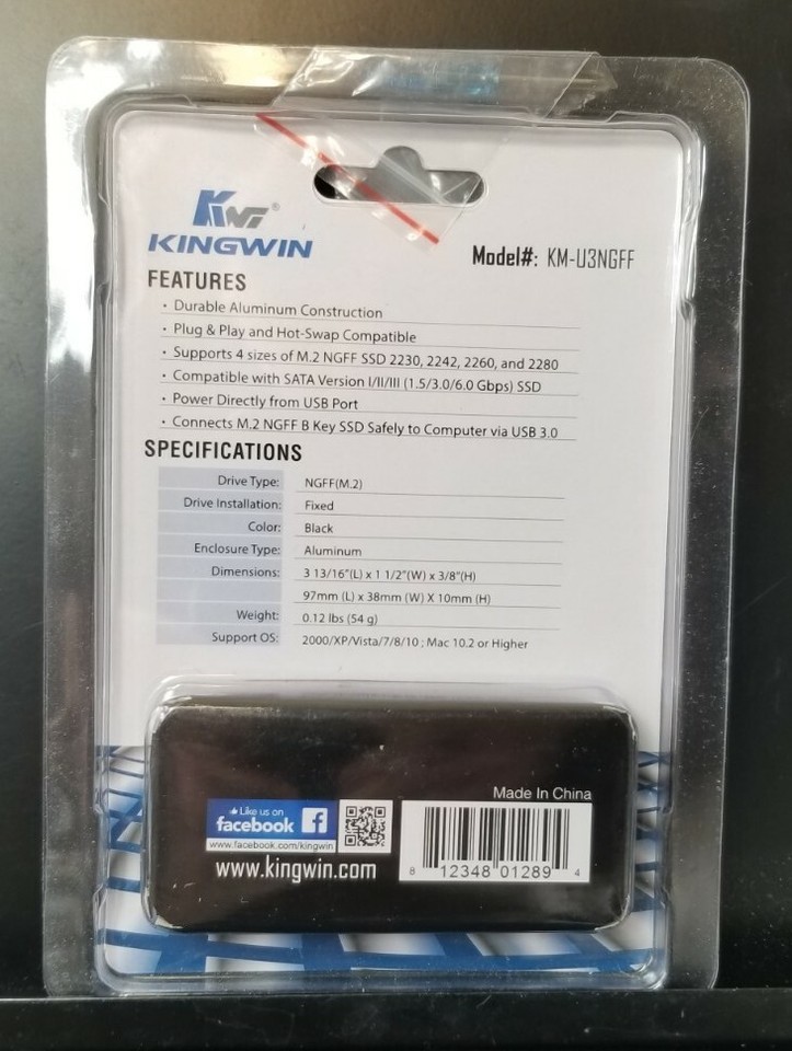 KINGWIN USB 3.0 to NGFF (M.2) SSD External Enclosure Adapter (SATA)》KM ...