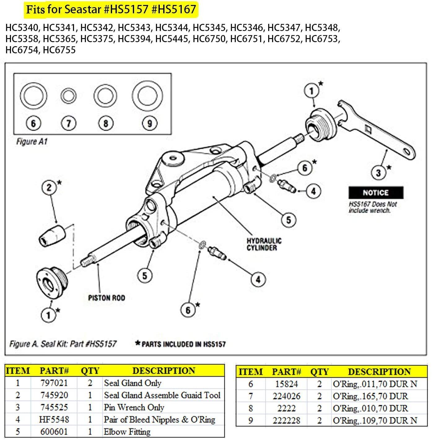 Seastar Hydraulic Steering Cylinder Seal HS5157 + Bracket Puller ...