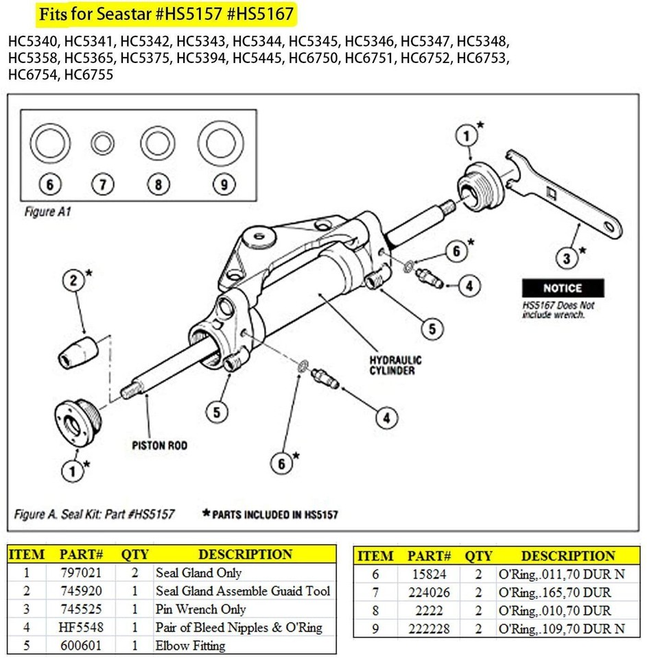 Seastar Hydraulic Steering Cylinder Seal HS5157 + Bracket Puller ...