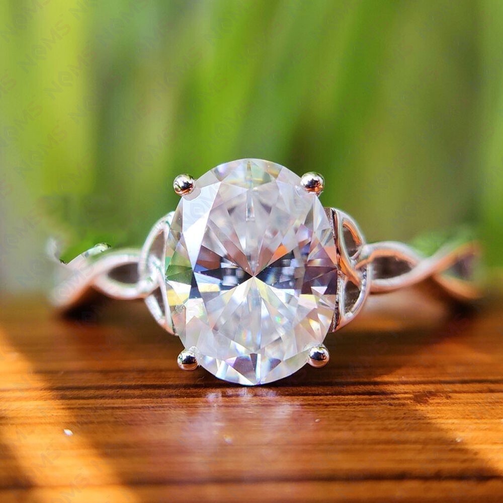 3crt Oval Cut Natural Mine Moissanite Solitaire Style Ring 18K White ...