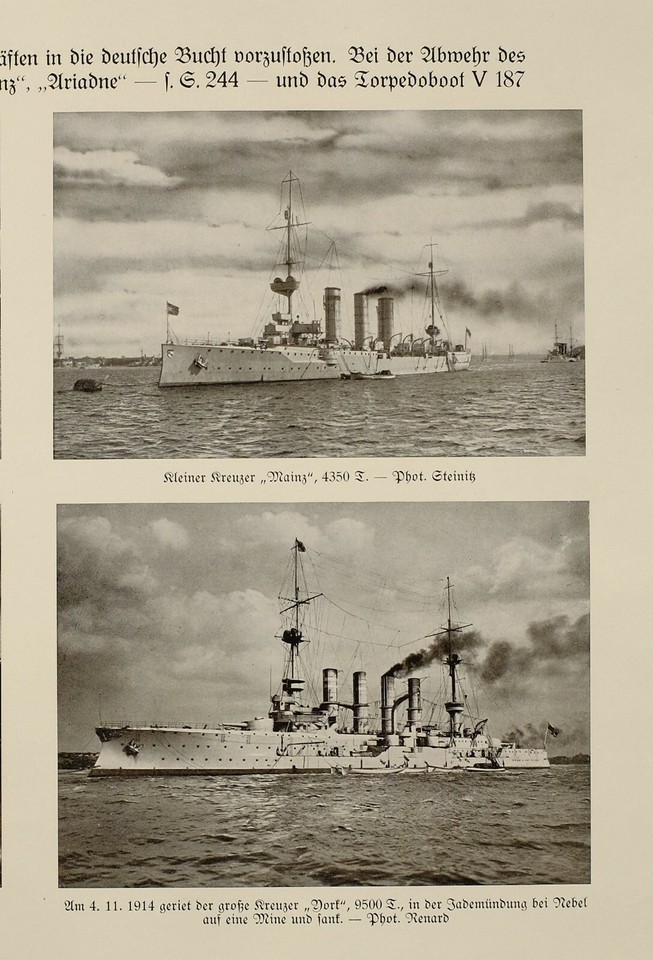 1916 WWI WW1 PRINT FROM GERMAN MAGAZINE NAVAL NAVY CRUISER KOLN MAINZ ...