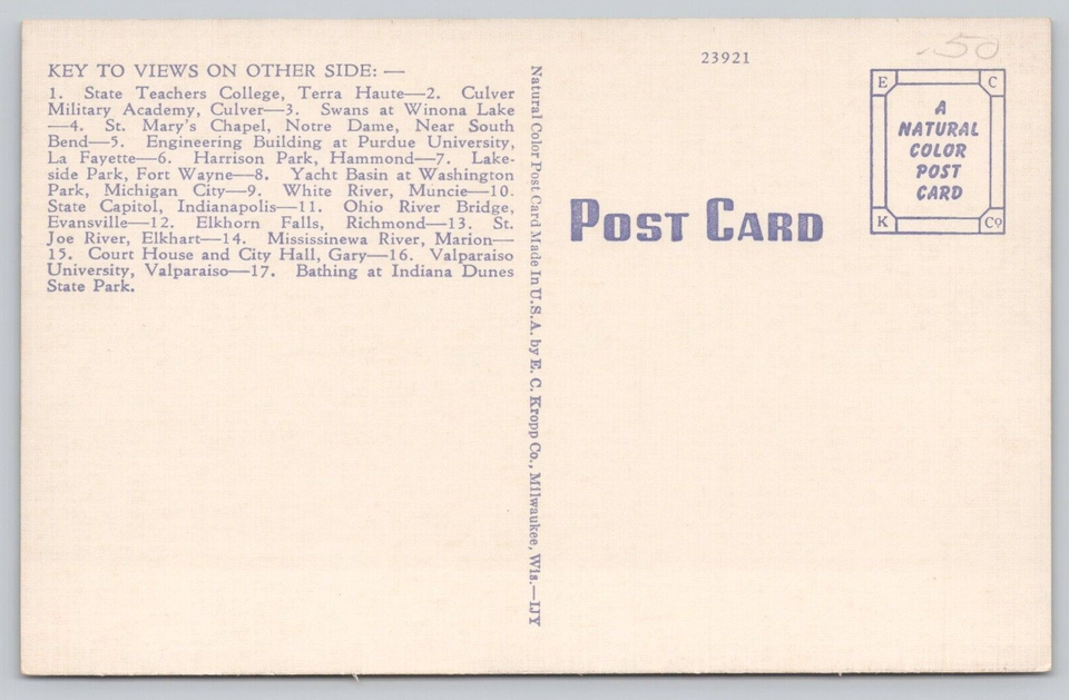 Indiana State MAP Multi-View 16 Scenes Vintage UNP Postcard e5 | eBay