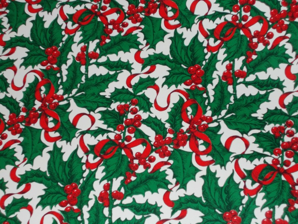 VTG CHRISTMAS WRAPPING PAPER GIFT WRAP BEAUTIFUL HOLLY BERRY 26" X 20 ...