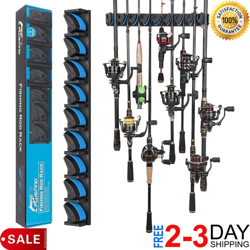 Vertical Fishing Rod Holder Wall Mounted Organizer Rack Blue Garage 9 ...