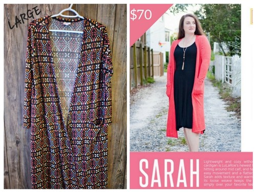 LuLaRoe Large Ribbed Orange Pink Blue Aztec Sarah Cardigan Sweater | eBay