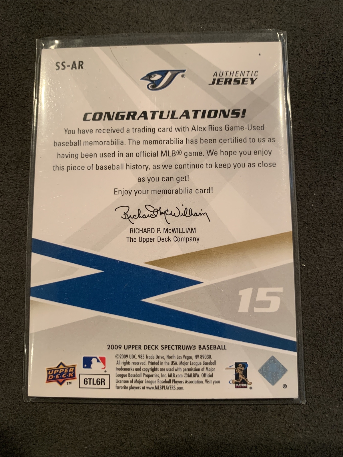 2009 Upper Deck Spectrum Game Used Baseball Card Of Alex Rios!! | eBay