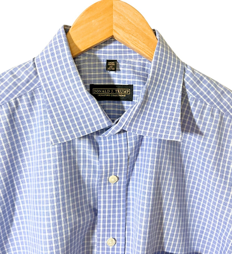 Donald Trump Signature Collection Light Blue Gingham Button Up Mens 17 ...