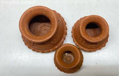 Terra Cotta Clay Decorative Vase / Pot Trio - Traditional Floral & Rope ...