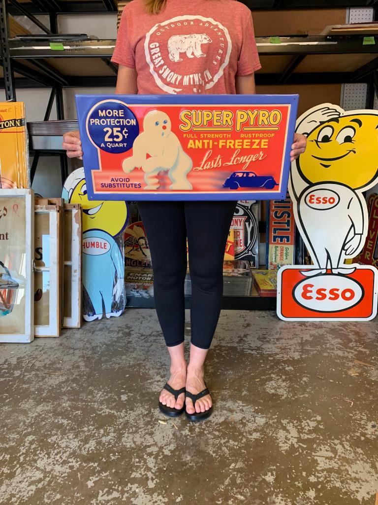 Antique Vintage Old Style Sign Pyro Anti Freeze Snowman Made USA | eBay