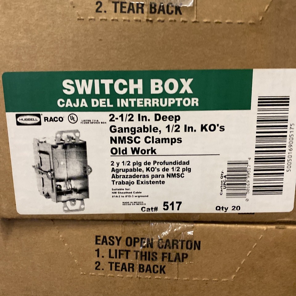 NEW RACO 1-Gang Electrical Switch Box with NMSC Clamps & Plaster Ears ...