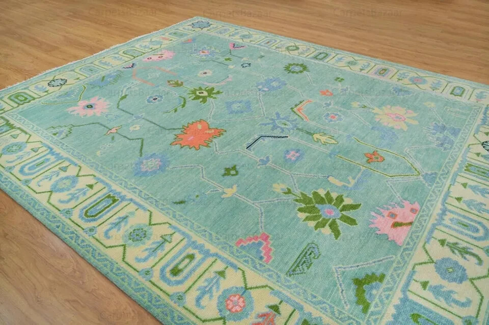 8x10 Oushak rug Contemporary Abstract Living Room Area Rug Color Parrot ...