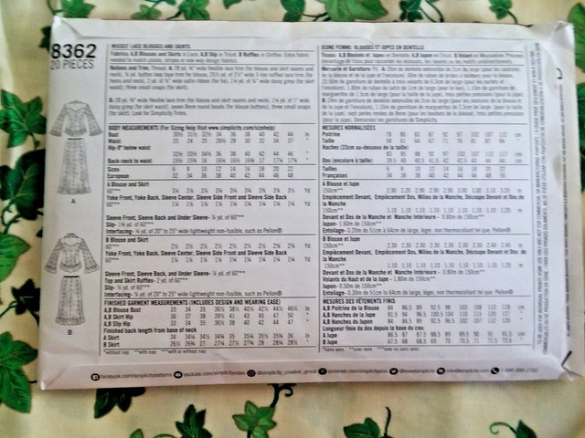 Simplicity Sewing Pattern 8362 R5 Lace Tops Skirts Steampunk Sz 14-22 ...