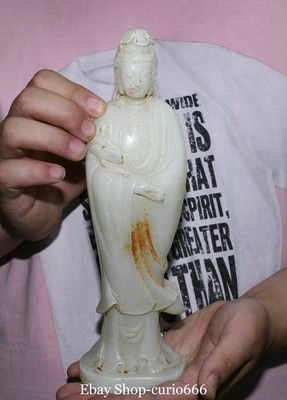 10'' Old Dynasty Han White Jade Kwan-yin Guan Quan Yin Bodhisattva ...